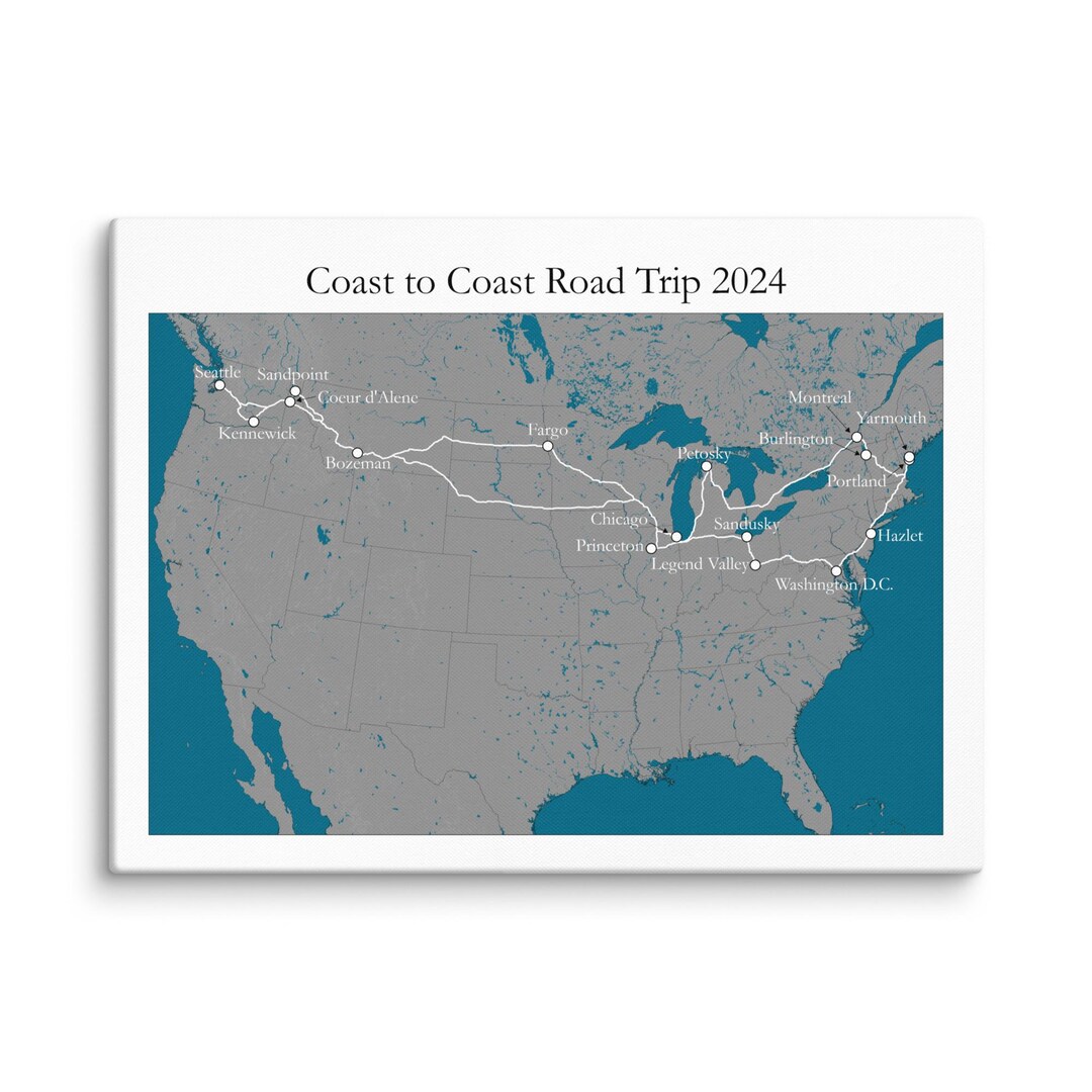 Custom Road Trip Map (grey/dark Blue) - Etsy