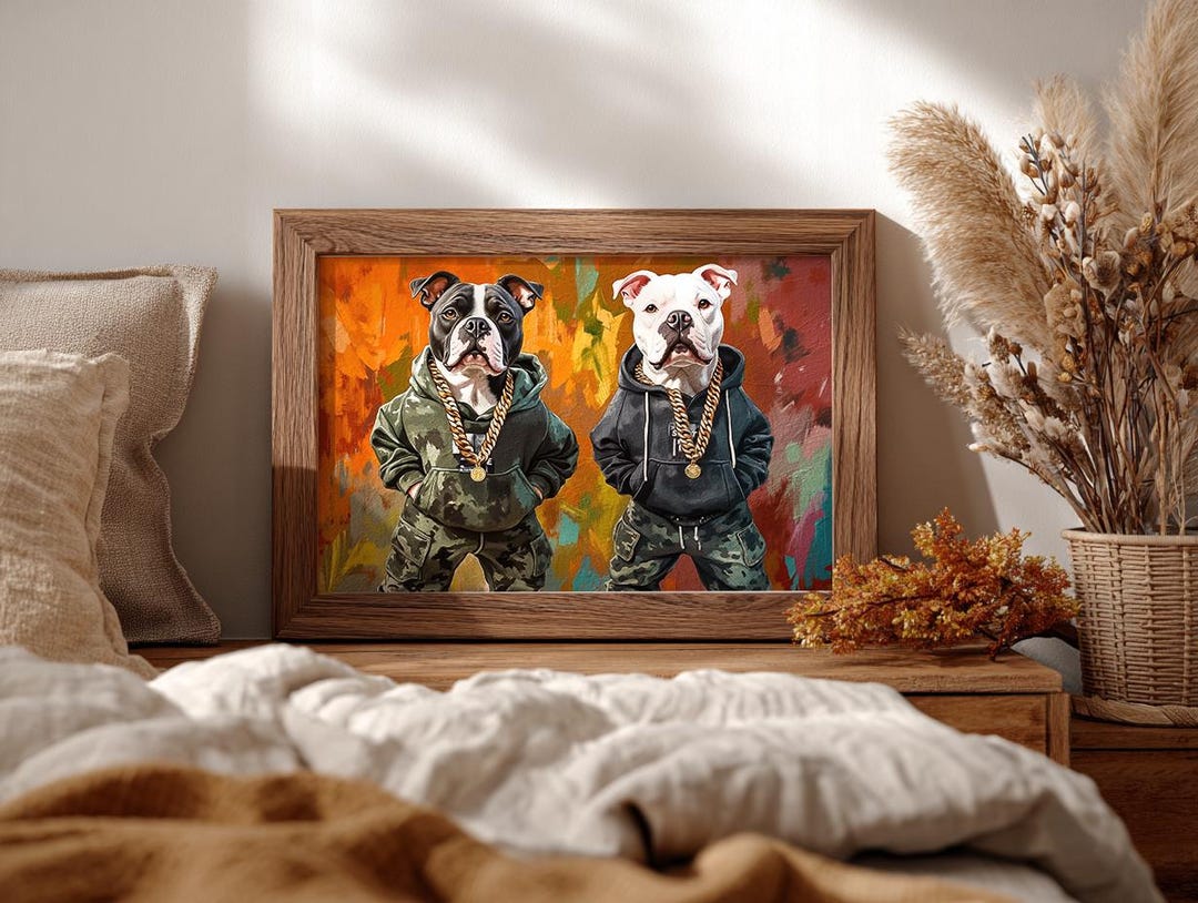 Couple Hip Hop Pet Portrait, 2 Dogs Street Style Art, Gift for Pet ...