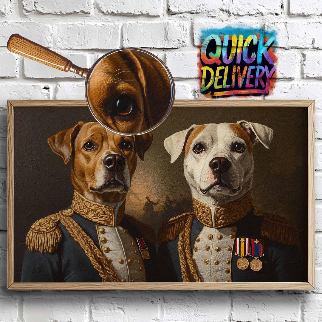 Multiple Military 2 Pets Portrait, Custom Duo Dog Portrait, Army Pet ...