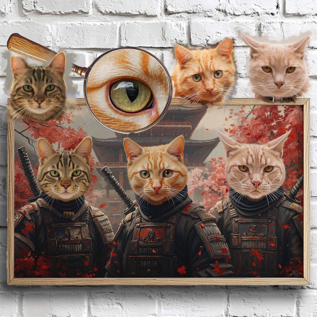 Multiple Pet Portrait, Three Pets Portrait, Ninja Pet Portrait ...