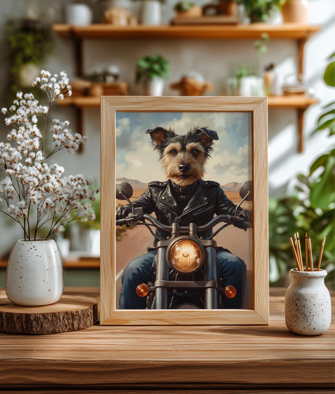 Custom Biker Pet Portrait, Motorcycle Dog Memorial Art, Christmas Gift ...