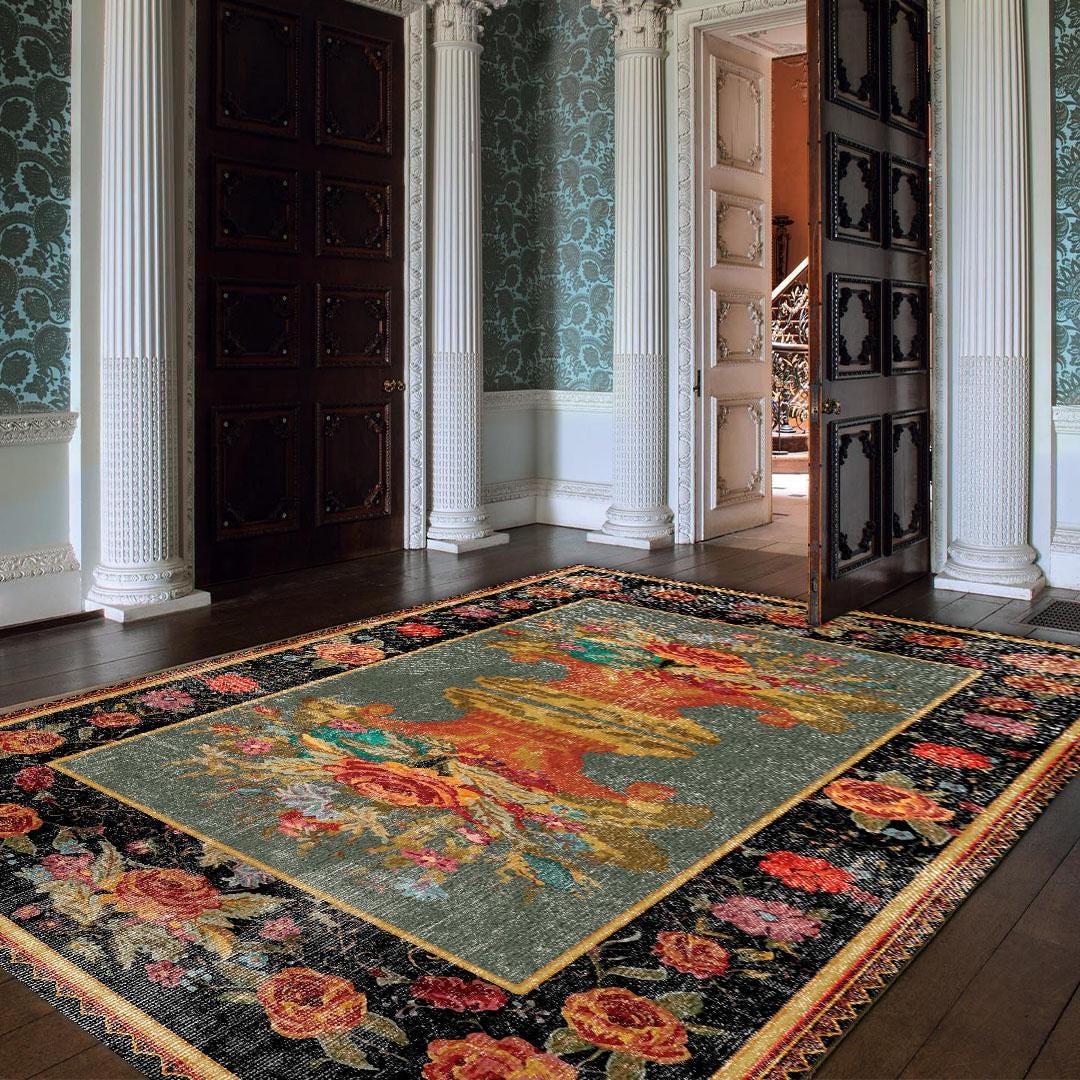 Antique Blossom Traditional Digital Printed Rug, Washable Non Slip ...