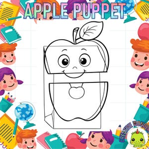Apple Puppet - Paper Bag Craft - Coloring Activity - Fruit Puppet- 4k ...
