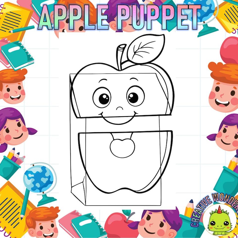 Apple Puppet - Paper Bag Craft - Coloring Activity - Fruit Puppet- 4k ...