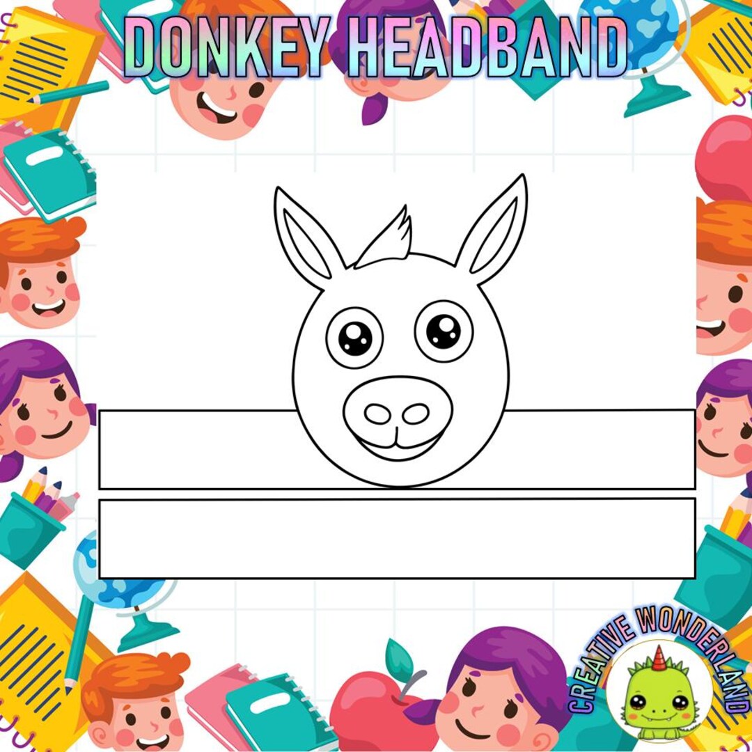 Donkey Headband Animal Hat Crown Paper Craft Coloring Activity 4K - Etsy