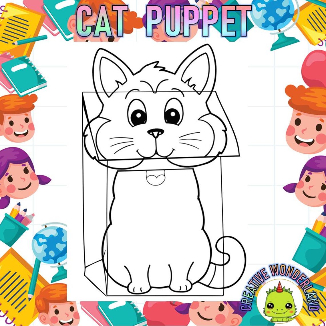 Cat Puppet - Paper Bag Craft - Coloring Activity -animal Puppet ...