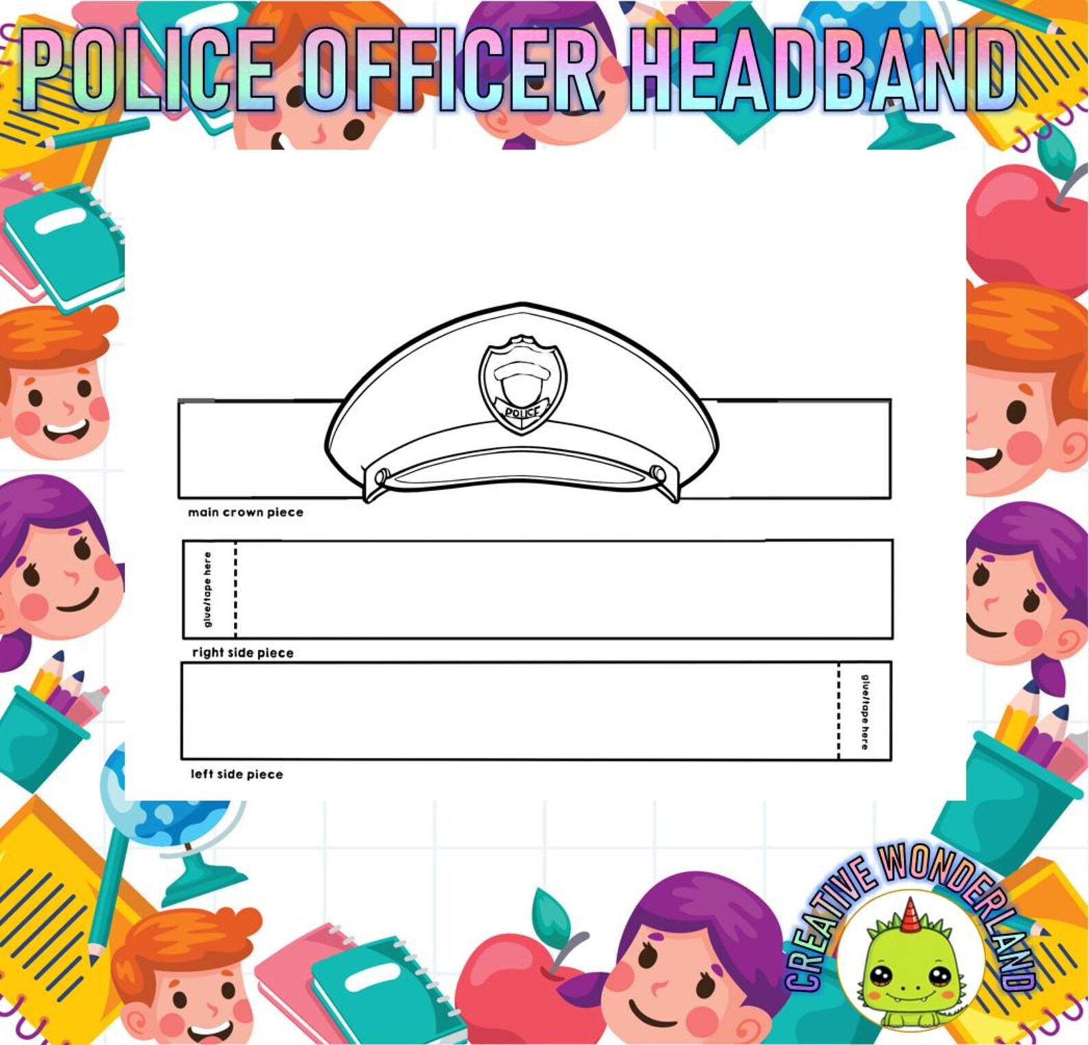 Police Officer Hat Template Community Helper Crafts Headband Coloring ...