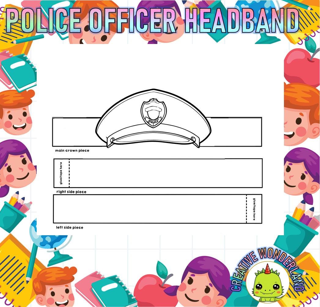 Police Officer Hat Template Community Helper Crafts Headband Coloring ...