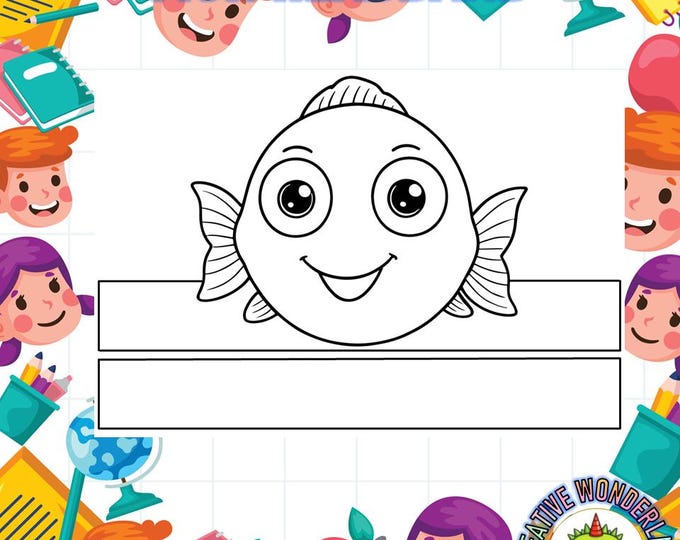 Fish Paper Crown Party Coloring Printable Party Hat Kids Craft Ocean ...
