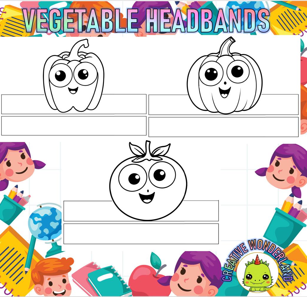 7 Vegetables Headband Bundle Crown Coloring Activity Healty Food ...