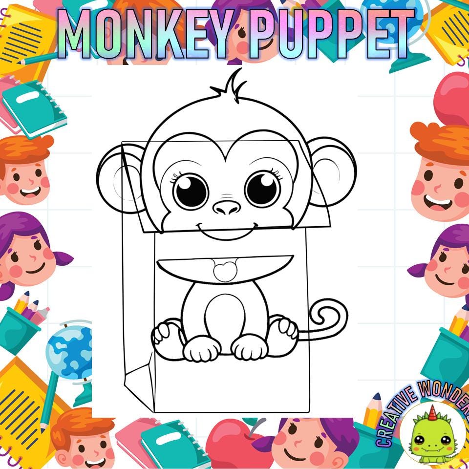 Monkey Puppet Paper Bag Craft Coloring Activity animal Puppet Activity ...