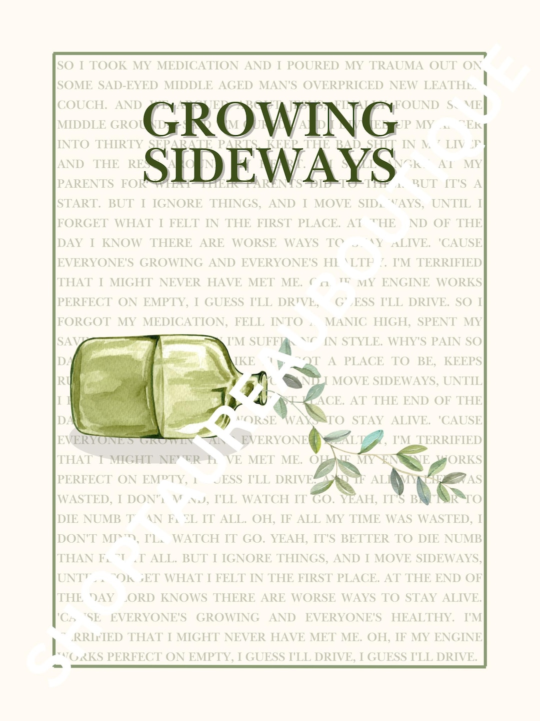 Growing Sideways Lyric Poster - Etsy