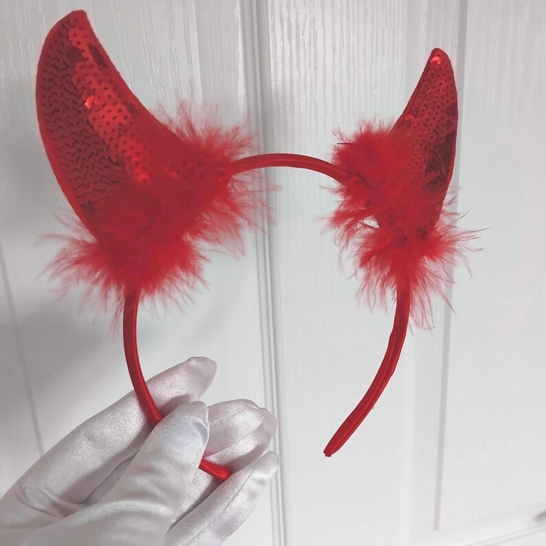 Red Sequin Devil Horns Headband Adult - Kids Devil Halloween Horns Red ...