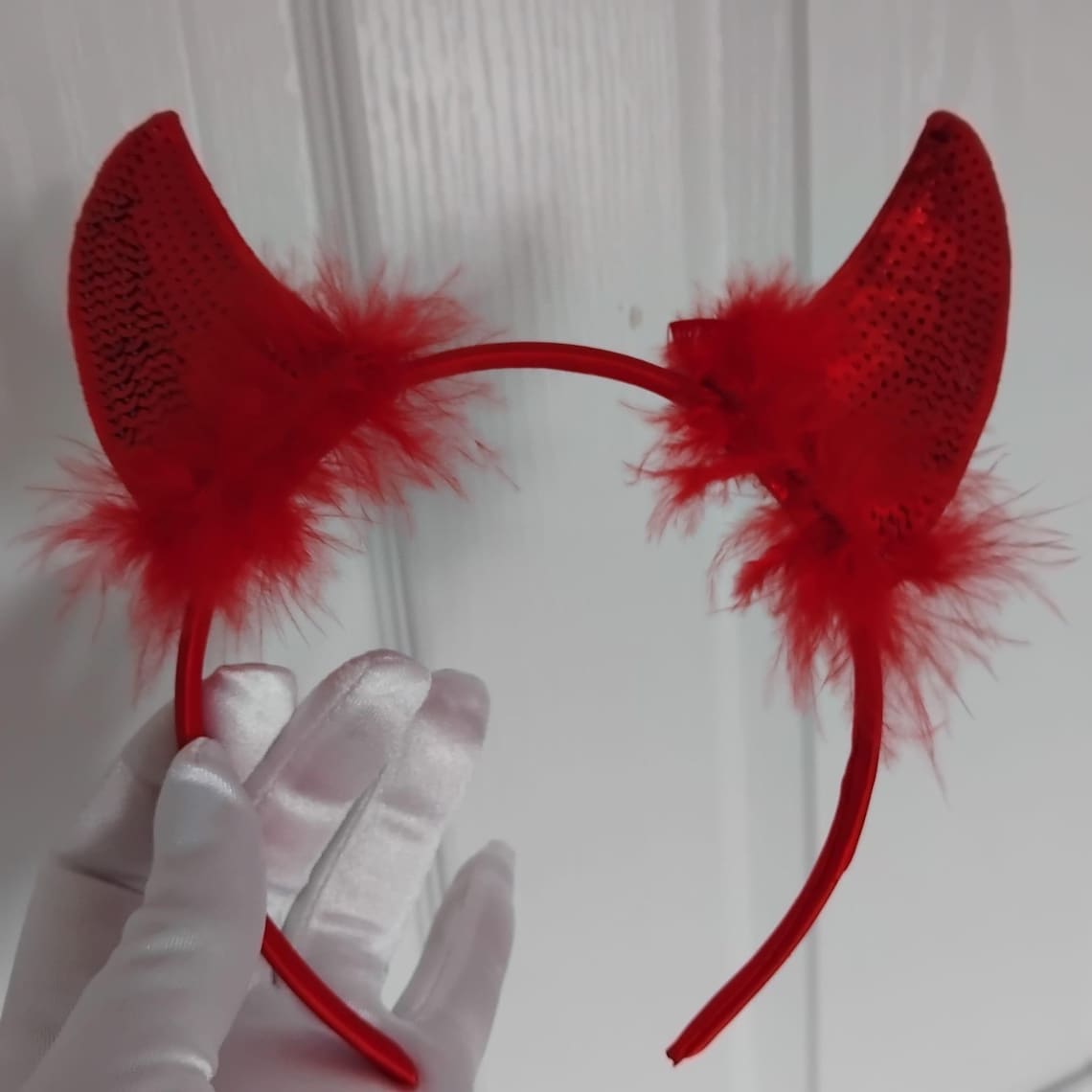 Red Sequin Devil Horns Headband Adult - Kids Devil Halloween Horns Red Devil Accessories for ...
