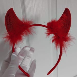 Red Sequin Devil Horns Headband Adult - Kids Devil Halloween Horns Red Devil Accessories for ...