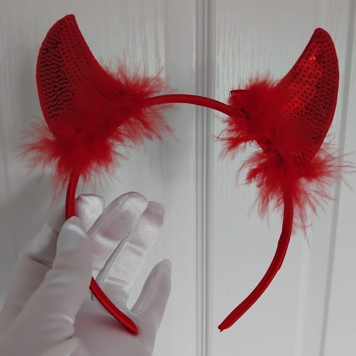 Red Sequin Devil Horns Headband Adult - Kids Devil Halloween Horns Red Devil Accessories for ...