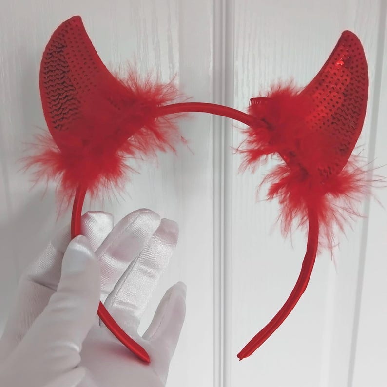 Red Sequin Devil Horns Headband Adult - Kids Devil Halloween Horns Red ...