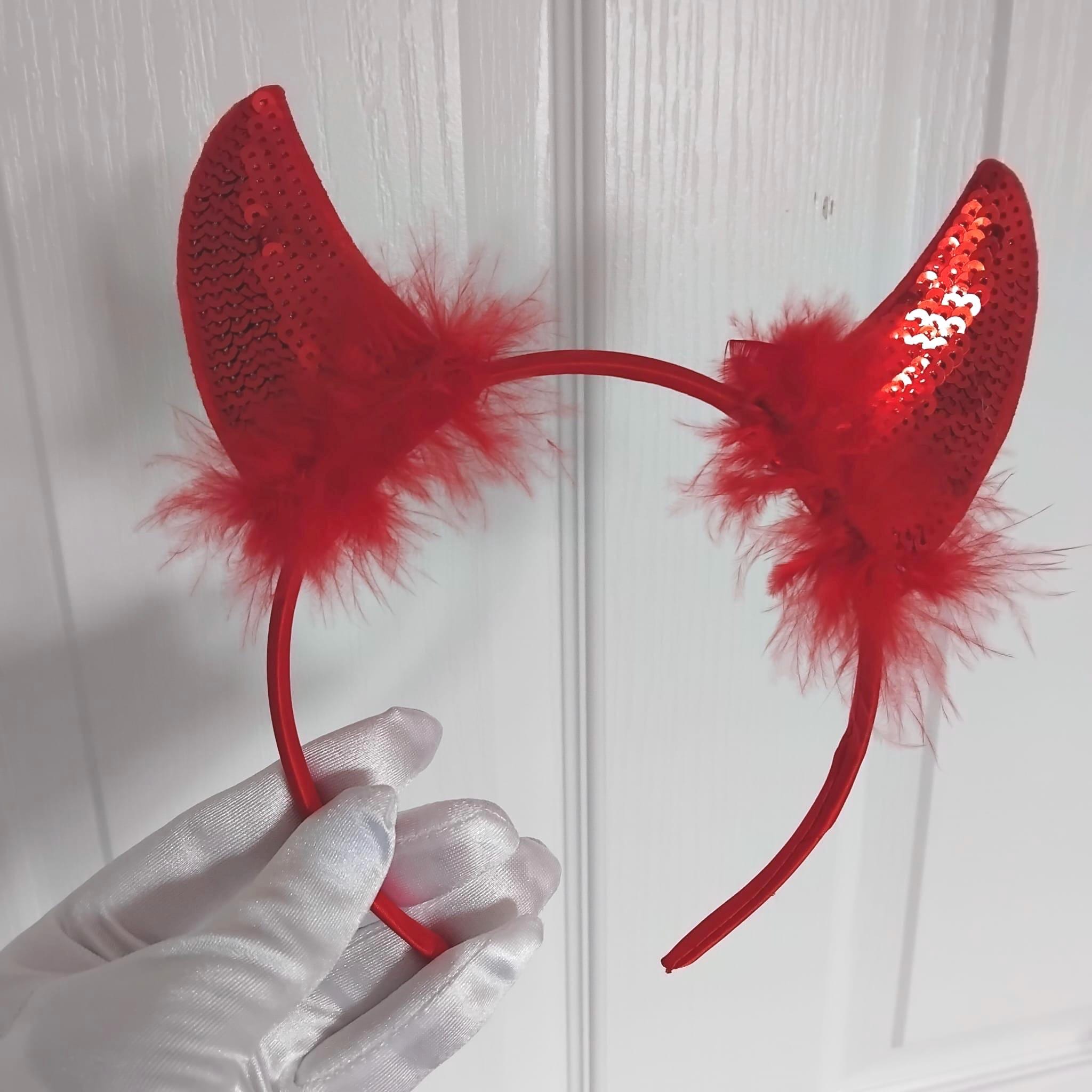 Red Sequin Devil Horns Headband Adult - Kids Devil Halloween Horns Red ...