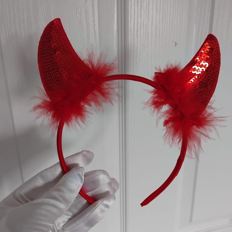 Red Sequin Devil Horns Headband Adult - Kids Devil Halloween Horns Red Devil Accessories for ...
