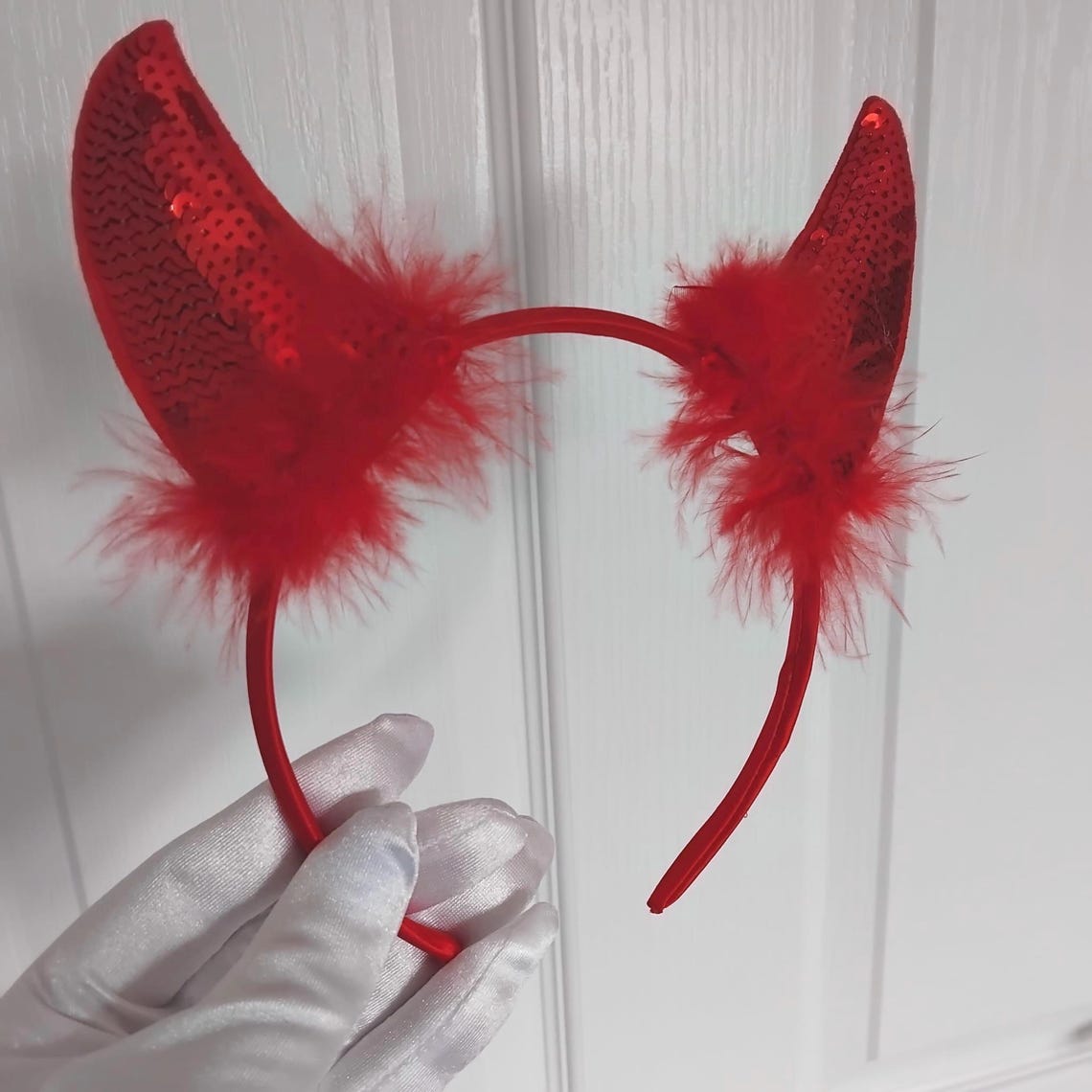 Red Sequin Devil Horns Headband Adult - Kids Devil Halloween Horns Red ...