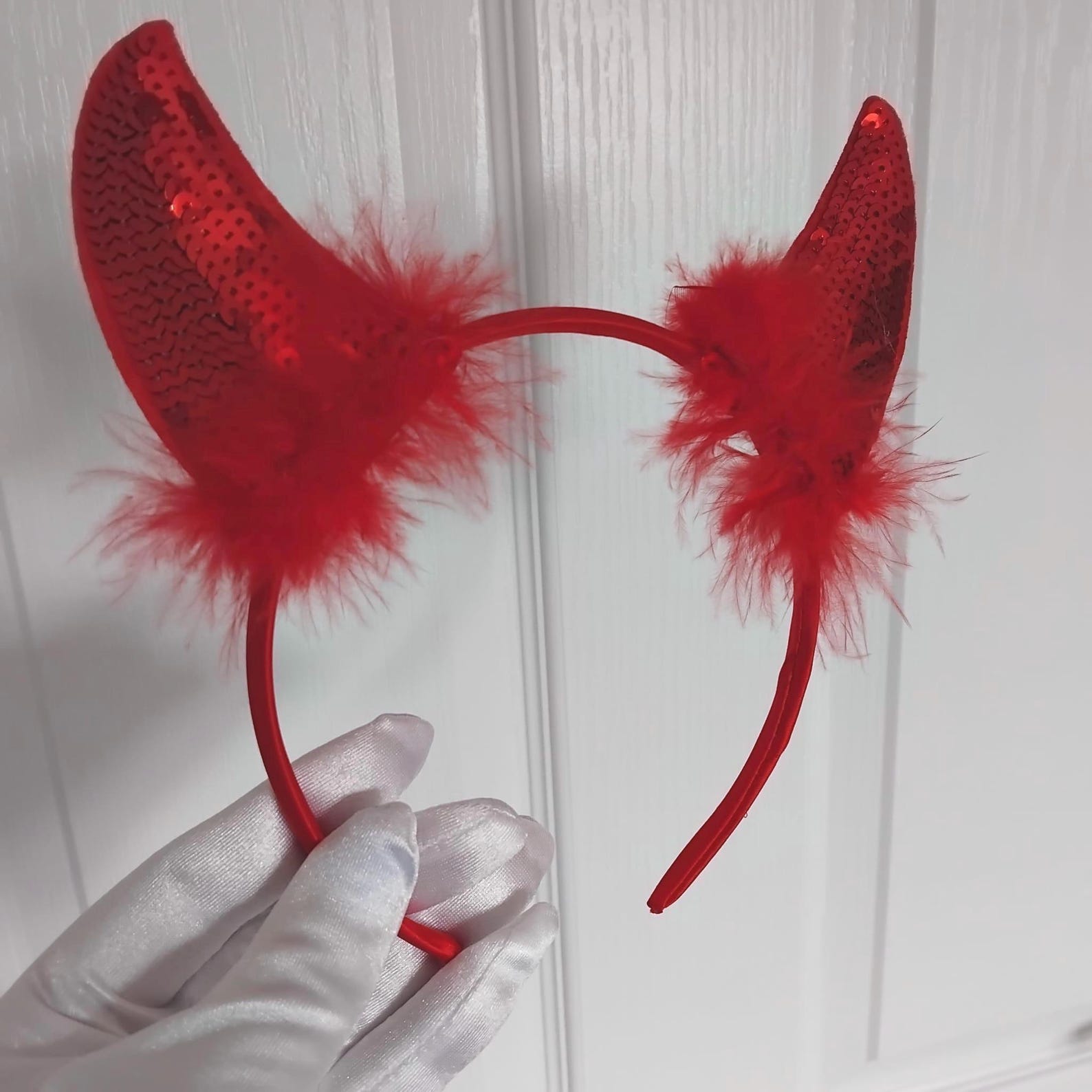 Red Sequin Devil Horns Headband Adult - Kids Devil Halloween Horns Red Devil Accessories for ...
