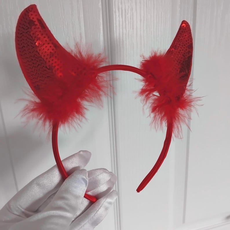 Red Sequin Devil Horns Headband Adult - Kids Devil Halloween Horns Red Devil Accessories for ...