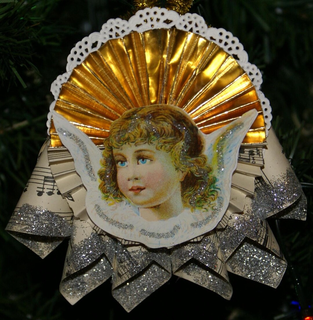 Christmas Victorian Scrap Angel With Music Cones Unique Old World ...