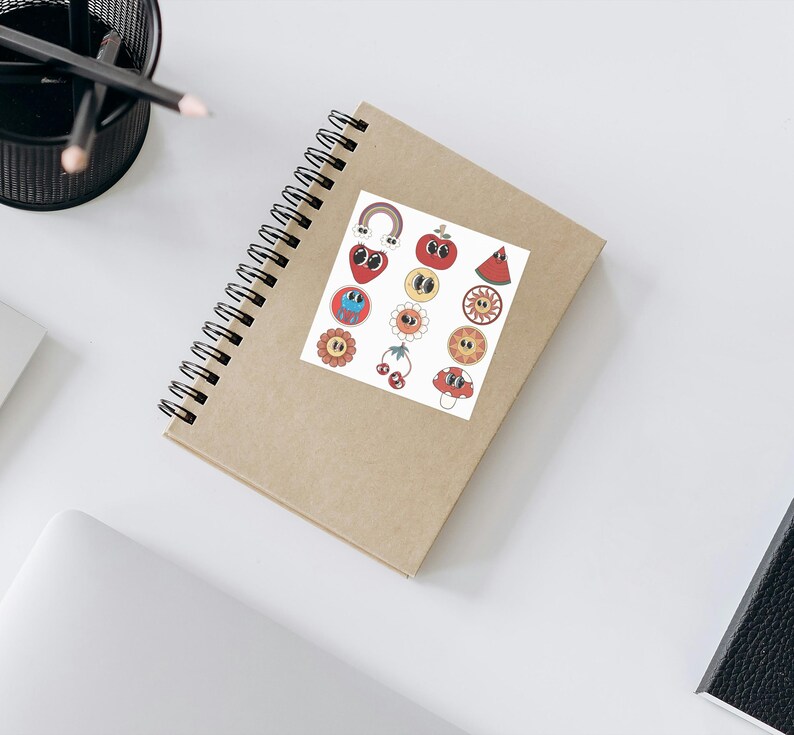 Kiss-cut Sticker Pack Kawai, 90s Cartoon Hippie Clipart, Retro Groovy ...