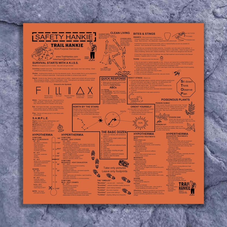 Safety Hankie Bandana: Hiking & Camping Emergency Guide, 100% Cotton - Etsy