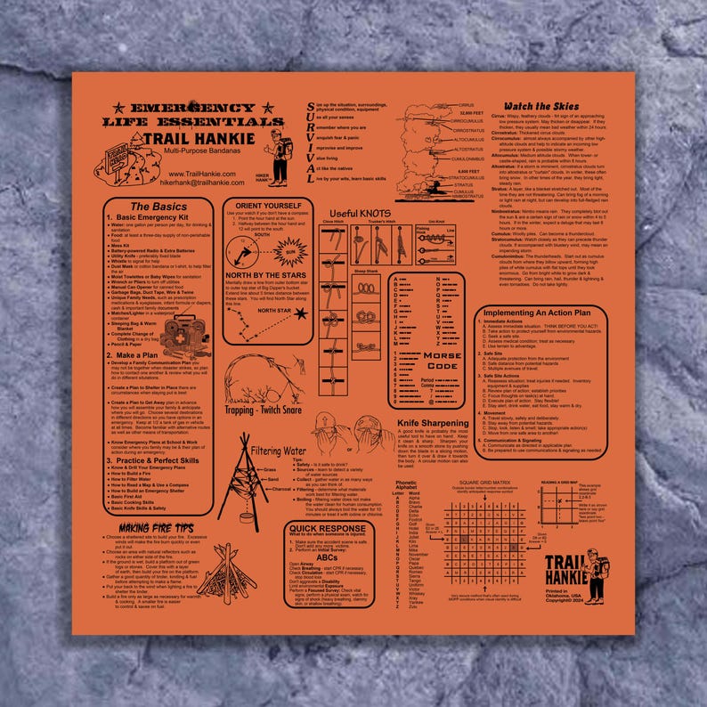 Emergency Life Essentials Bandana: Hiking & Camping Safety Tool - Etsy