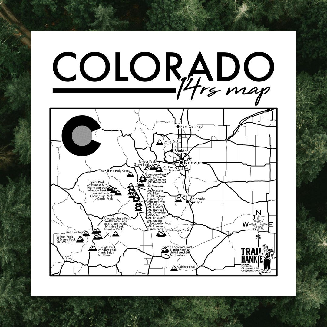 Colorado 14rs Map Trail Hankie, Colorado Fourteeners Bandana, Hiking ...