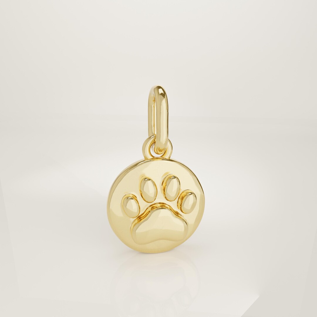 14K Solid Gold Paw Print Charm Necklace, Tiny Pet Paw Pendant, Delicate ...