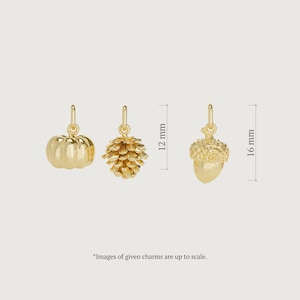14K Solid Gold Autumn Charm: Pumpkin, Acorn, Pinecone - Handmade Mini ...