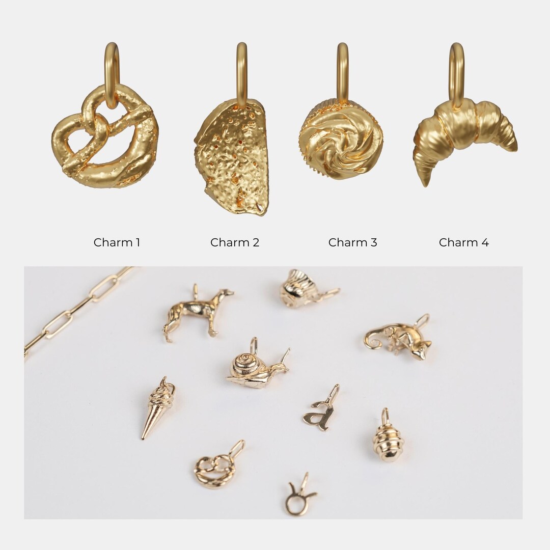 14K Solid Gold / Realistic Bakery Charm / Pretzel / Muffin / Bread ...