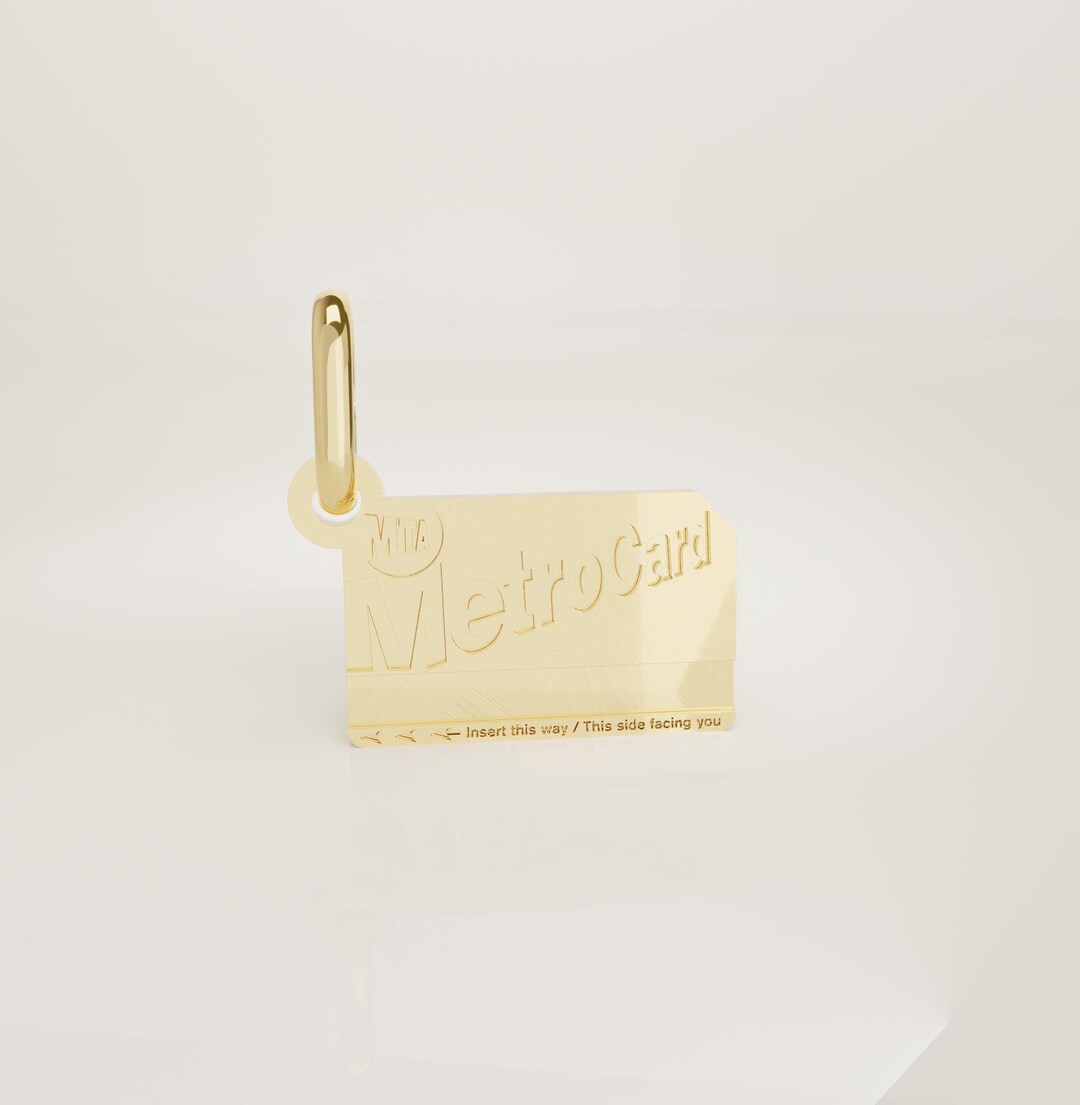 14K Solid Gold Metro Card Charm Necklace, Handmade Everyday Jewelry - Etsy