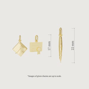 14K Solid Gold Realistic Graduation Charm: Pen, Certificate, Degree ...