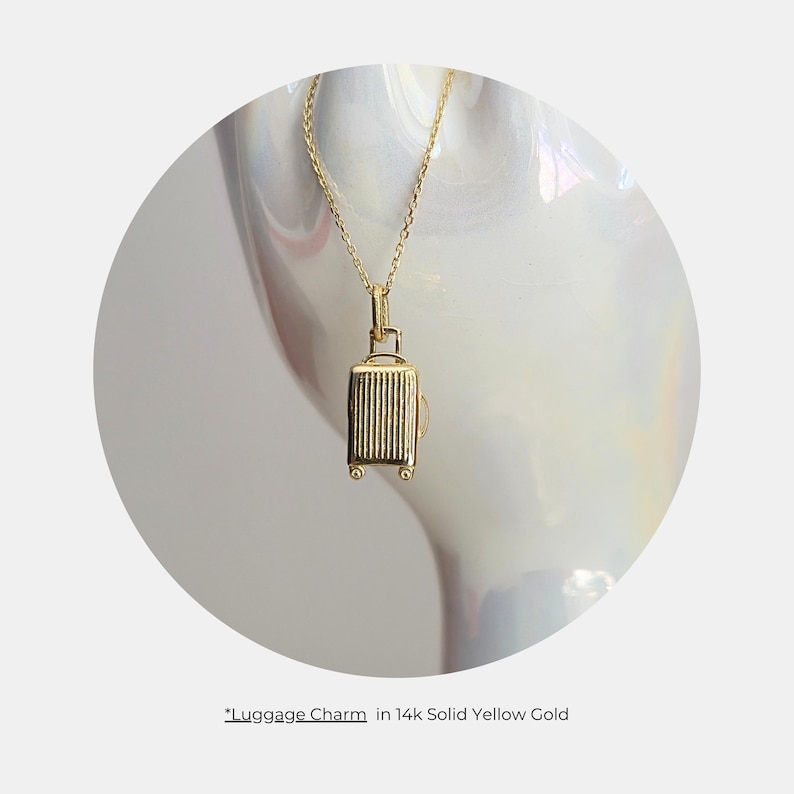 14K Solid Gold Vacation Charms: Passport, Suitcase, Plane - Handmade ...