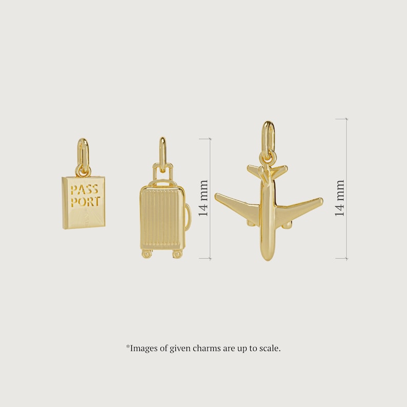 14K Solid Gold Vacation Charms: Passport, Suitcase, Plane - Handmade ...
