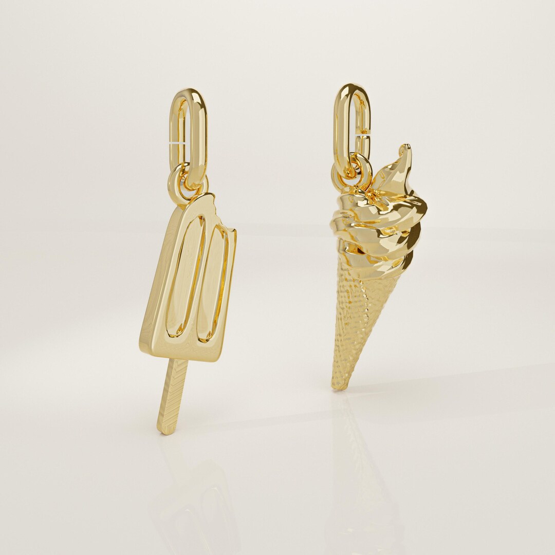 14K Solid Gold Ice Cream and Popsicle Charm: Handmade Realistic Mini ...