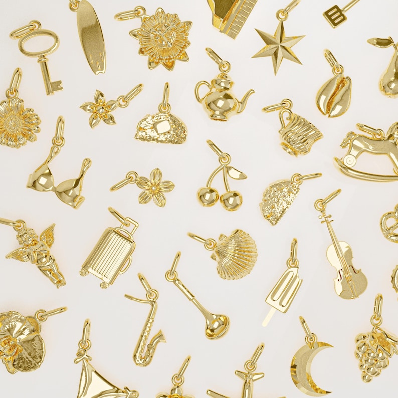 14K Solid Gold Pasta Charms: Farfalle, Fusilli, Rigatoni - Handmade ...