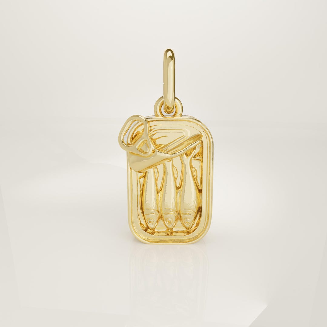 14K Solid Gold Tinned Sardines Charm: Canned Sardine Mini Necklace ...