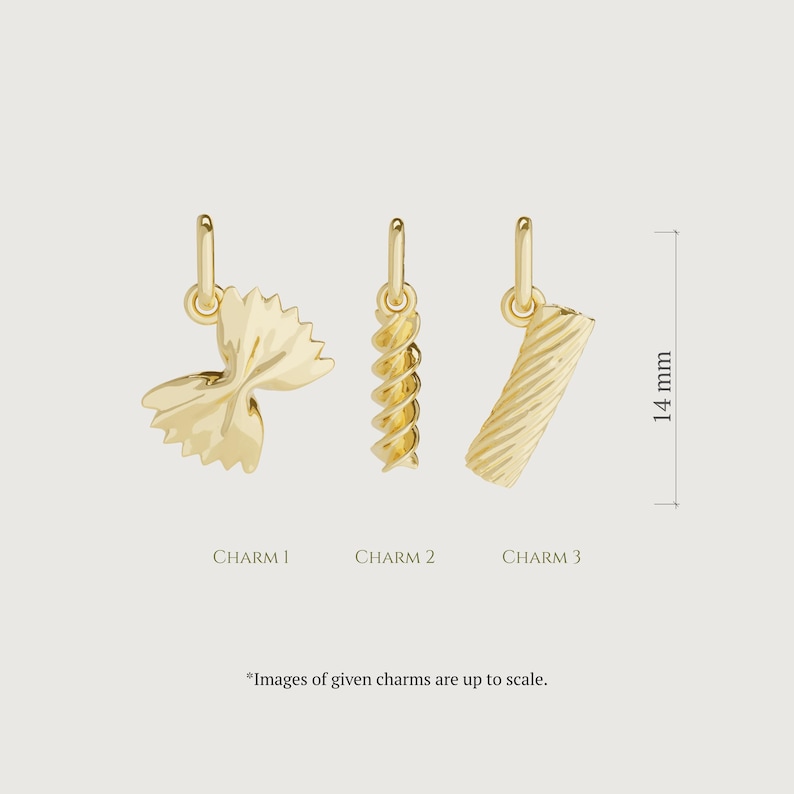 14K Solid Gold Pasta Charms: Farfalle, Fusilli, Rigatoni - Handmade ...