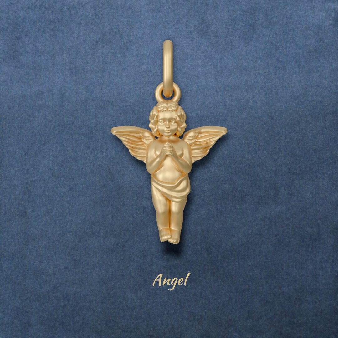 14K Solid Gold / Custom Realistic Charm / Angel / Wings / Cute Retro ...