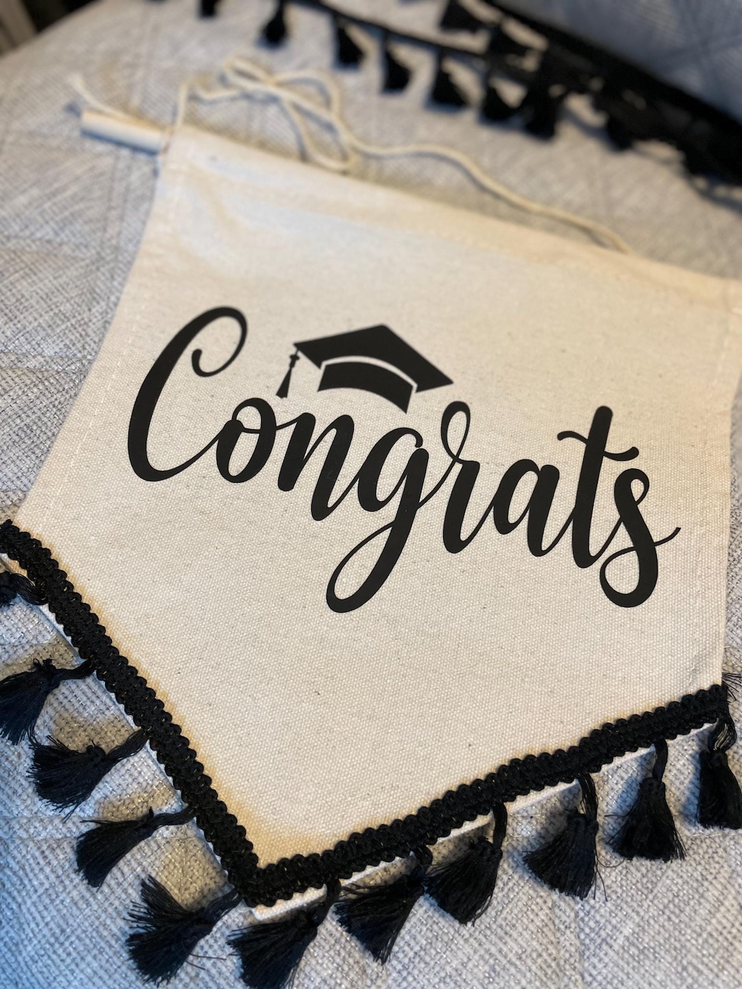 Congrats Graduation Reusable Banner Black Tassel Trim - Etsy