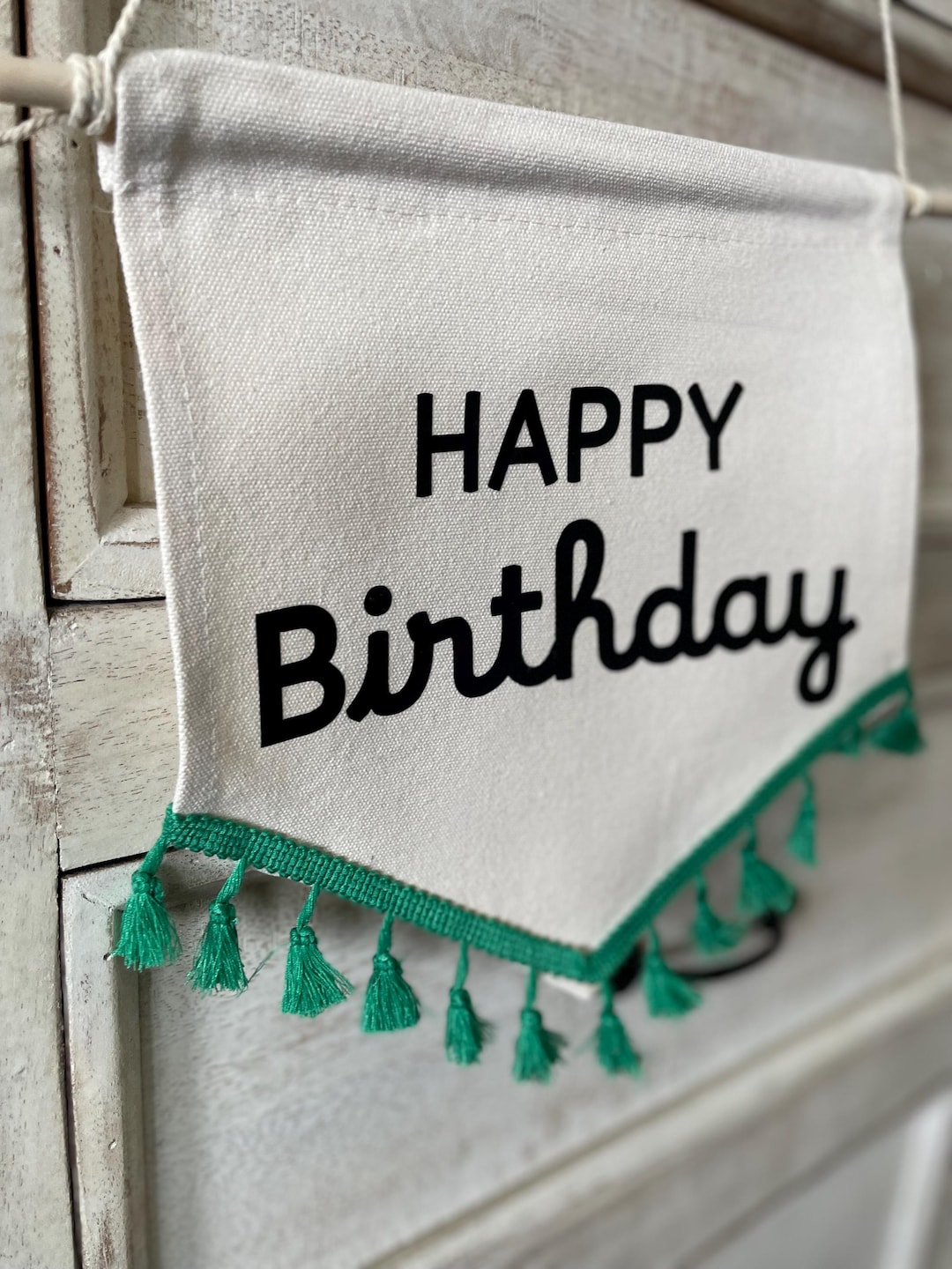 Happy Birthday Reusable Banner Green Tassel Trim - Etsy