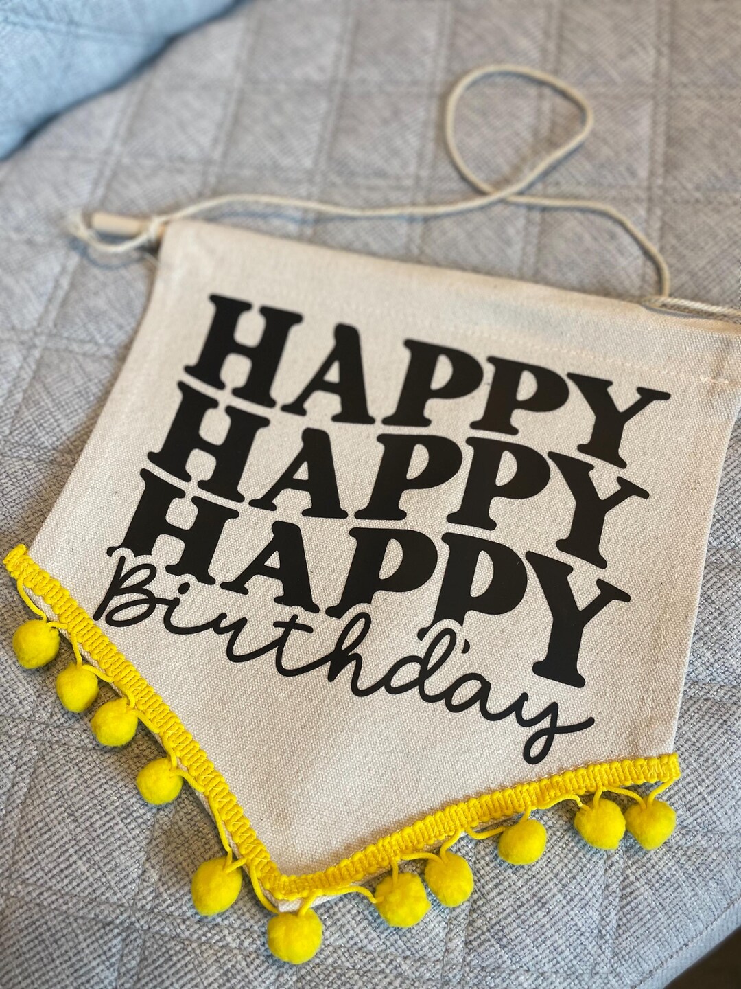 Reusable Birthday Banner: Canvas Pennant With Yellow Trim - Etsy