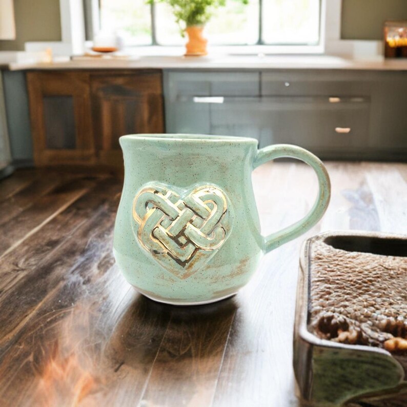 Handmade Green Celtic Love Knot Mug, 24K Gold Luster - Etsy