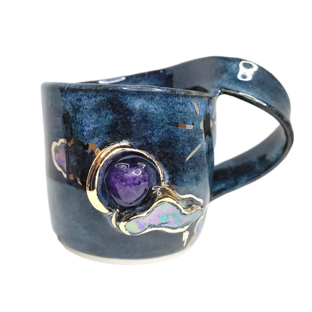 Small Crescent Moon and Clouds Amethyst Crystal Mug Handmade Beautiful ...