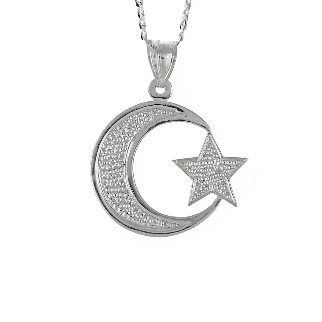 925 Sterling Silver Muslim / Islam Crescent Moon + Star Pendant W ...