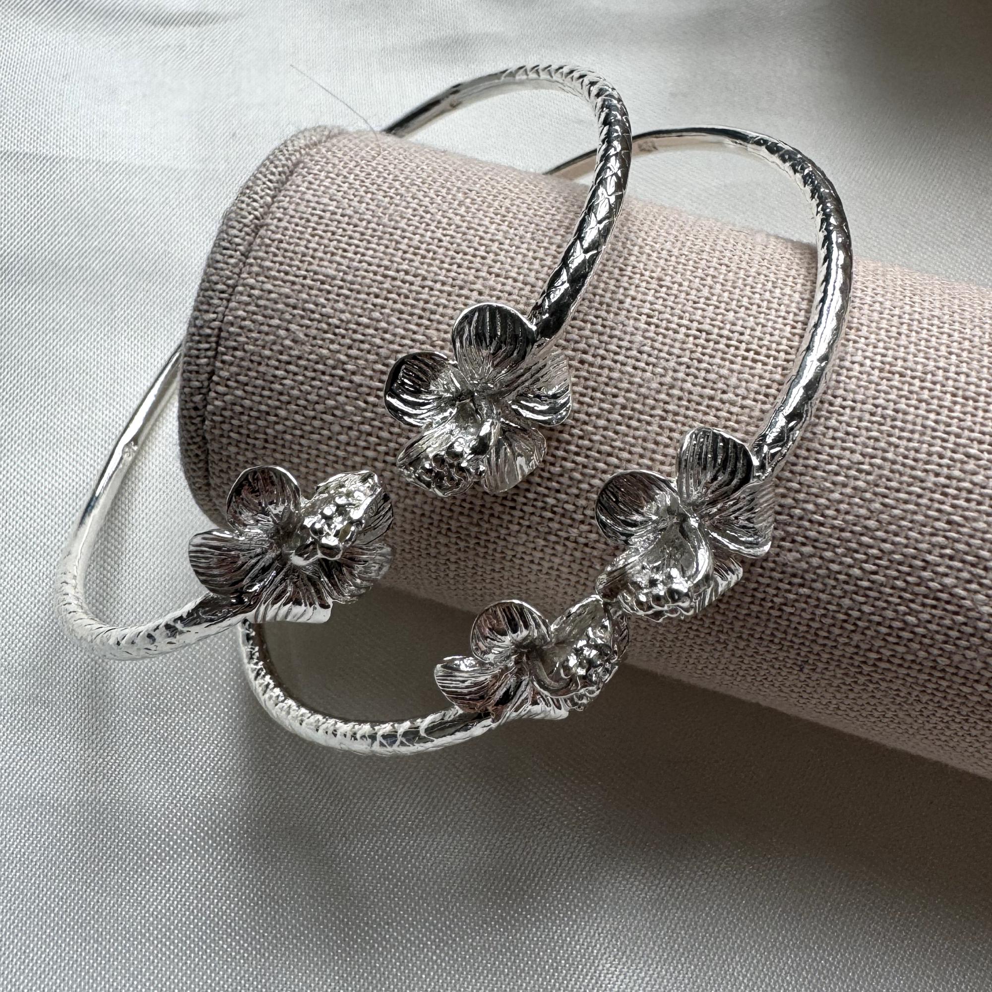Flower Hibiscus .925 Sterling Silver West Indian Bangles, Floral Design ...
